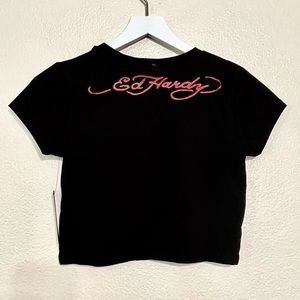 Ed Hardy | Tops | Ed Hardy Y2k Black Skull Snake Flames Graphic Cropped ...